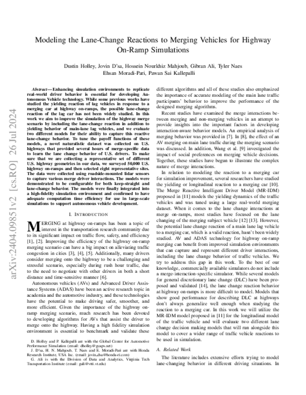 (PDF) Modeling the Lane-Change Reactions to Merging Vehicles for ...