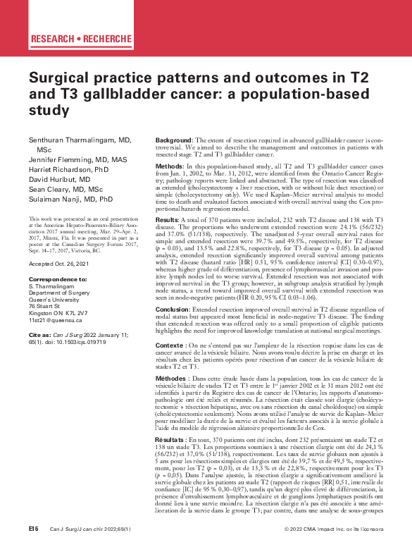 (PDF) Surgical practice patterns and outcomes in T2 and T3 gallbladder cancer: a population ...