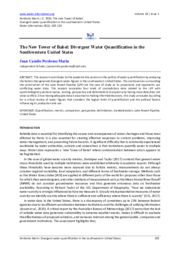 (PDF) The New Tower of Babel: Divergent Water Quantification in the ...