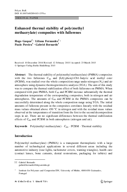 (PDF) Enhanced thermal stability of poly(methyl methacrylate ...