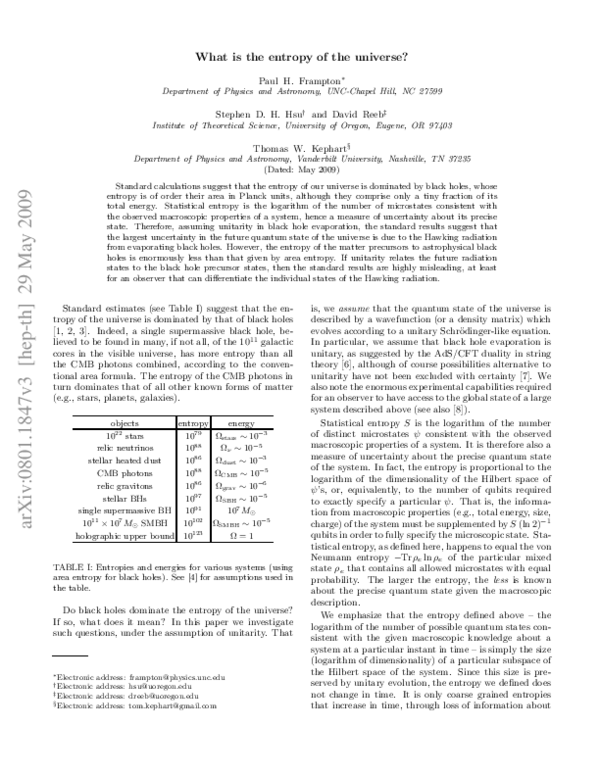 (PDF) What is the entropy of the universe?