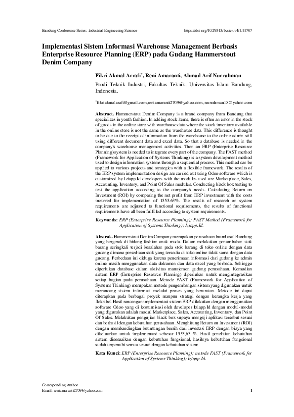 (PDF) Implementasi Sistem Informasi Warehouse Management Berbasis Enterprise Resource Planning ...