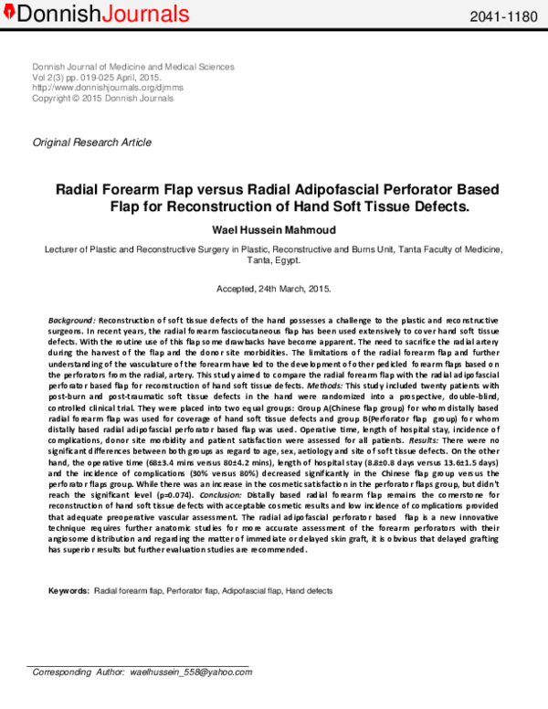 (PDF) Radial Forearm Flap versus Radial Adipofascial Perforator Based ...