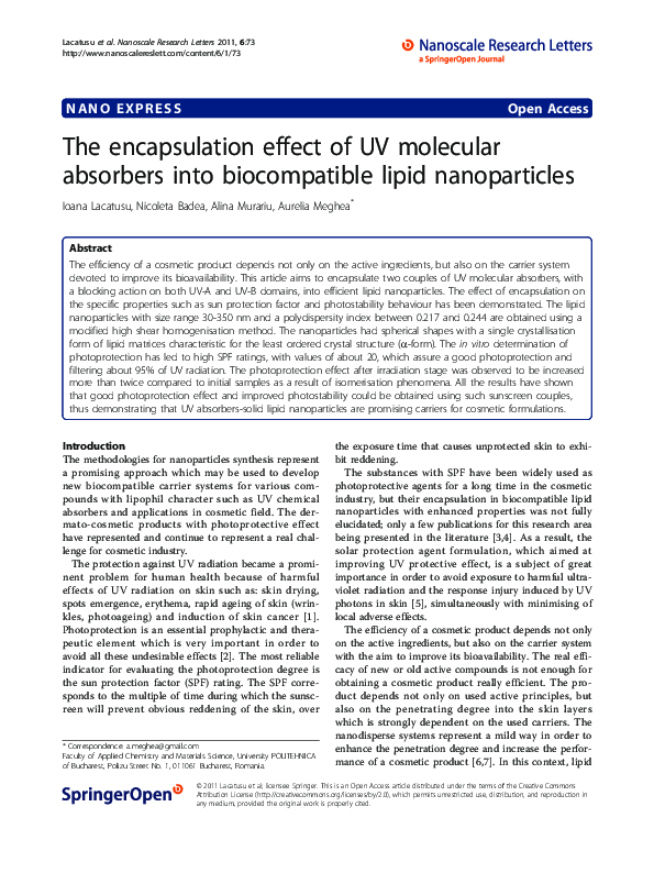 (PDF) The encapsulation effect of UV molecular absorbers into ...