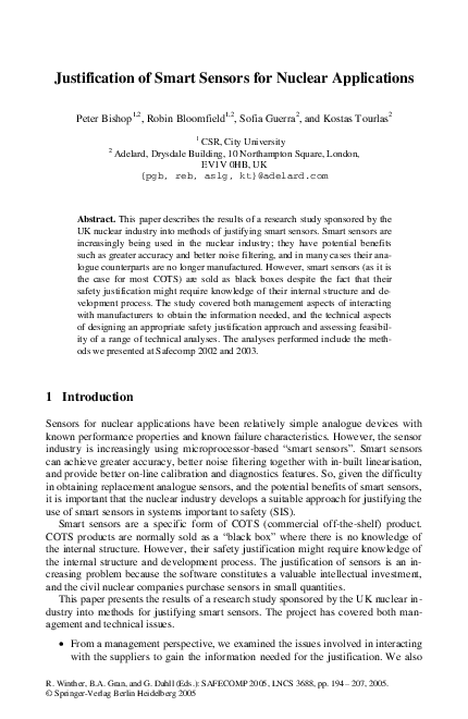(PDF) Justification of Smart Sensors for Nuclear Applications