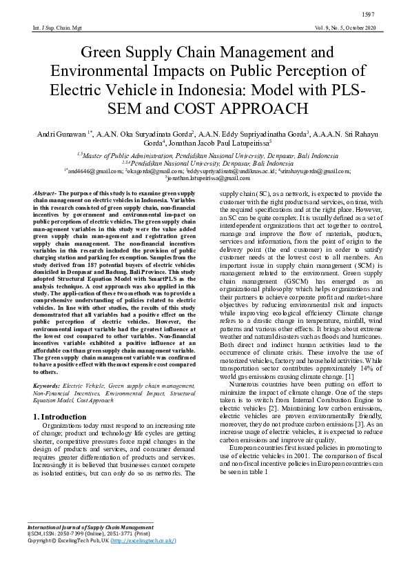(PDF) Green Supply Chain Management and Environmental Impacts on Public Perception of Electric ...