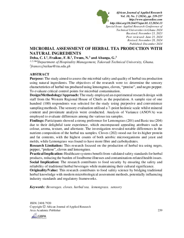 (PDF) MICROBIAL ASSESSMENT OF HERBAL TEA PRODUCTION WITH NATURAL ...