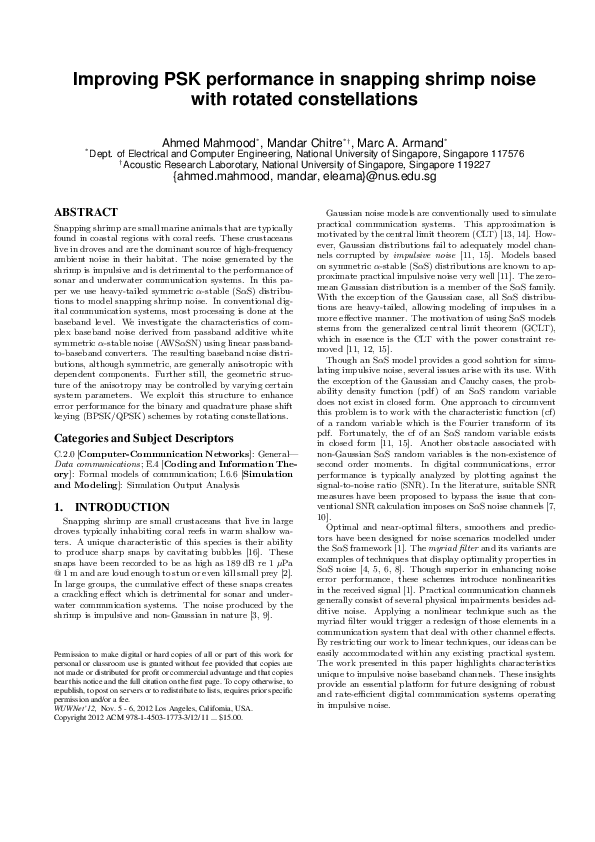 (PDF) Improving PSK performance in snapping shrimp noise with rotated ...