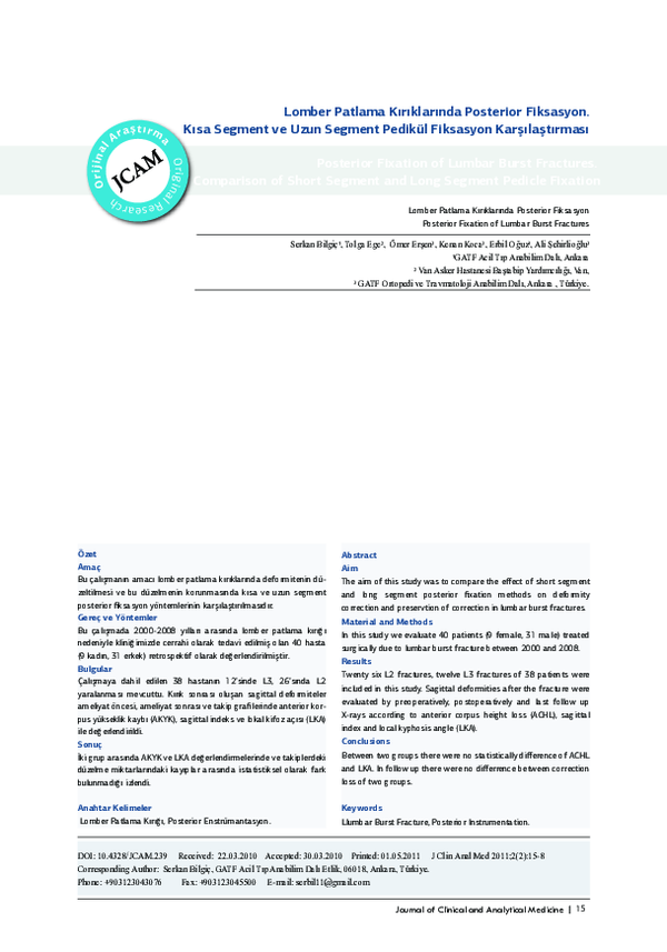 (PDF) Posterior Fixation of Lumbar Burst Fractures. Comparison of Short ...