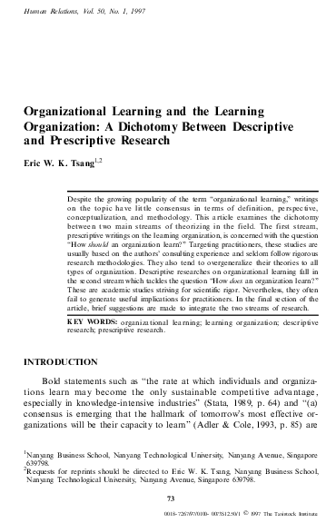 (PDF) Organizational Learning and the Learning Organization: A Dichotomy Between Descriptive and ...