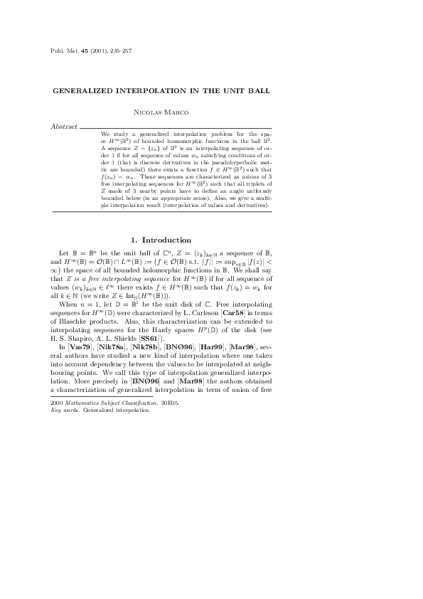 (PDF) Generalized interpolation in the unit ball