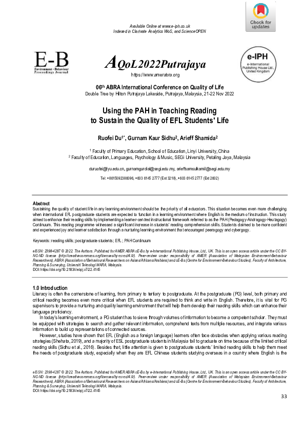 (PDF) Using the PAH in Teaching Reading to Sustain the Quality of EFL ...