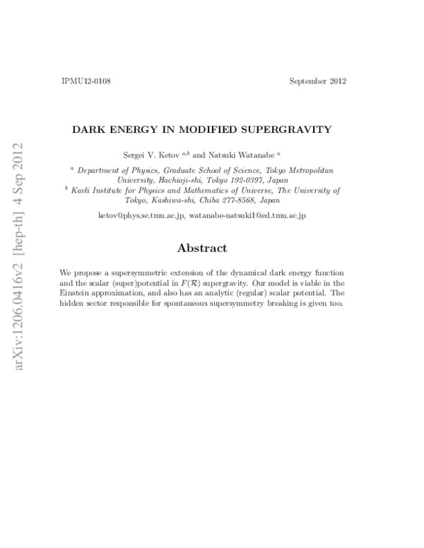 (PDF) Dark Energy Function in Modified Gravity and Supergravity