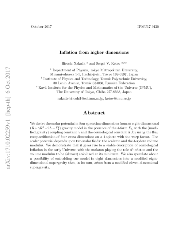 (PDF) Inflation from higher dimensions