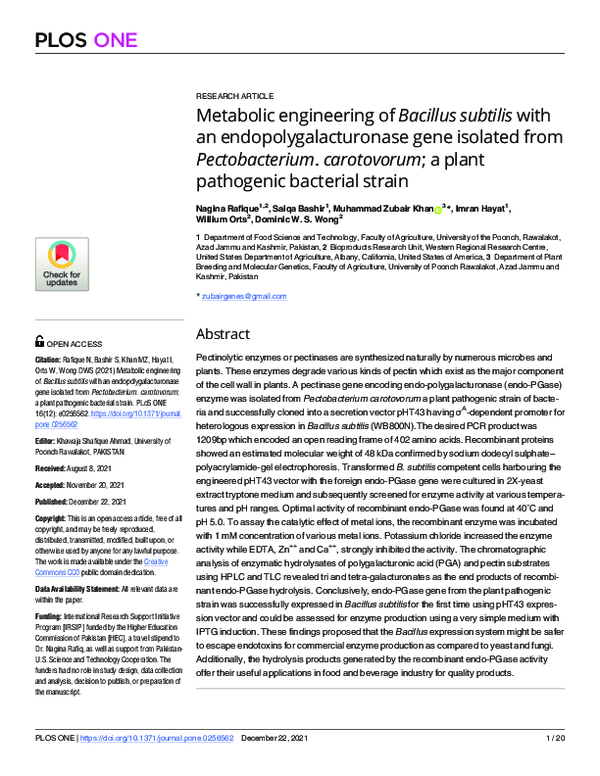 (PDF) Metabolic engineering of Bacillus subtilis with an endopolygalacturonase gene isolated ...