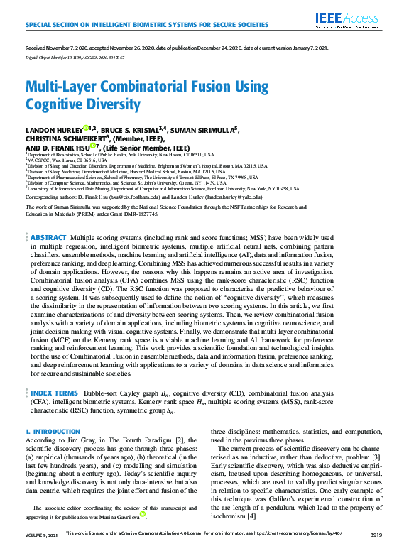 (PDF) Multi-Layer Combinatorial Fusion Using Cognitive Diversity
