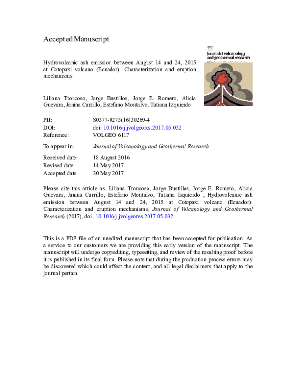 (PDF) Hydrovolcanic ash emission between August 14 and 24, 2015 at ...