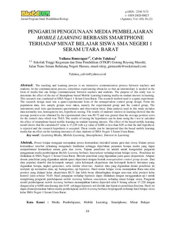 (PDF) Pengaruh Penggunaan Media Pembelajaran Mobile Learning Berbasis Smartphone Terhadap Minat ...