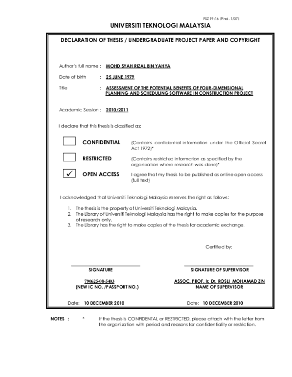 (PDF) Assessment of the potential benefits of four-dimensional planning and scheduling software ...