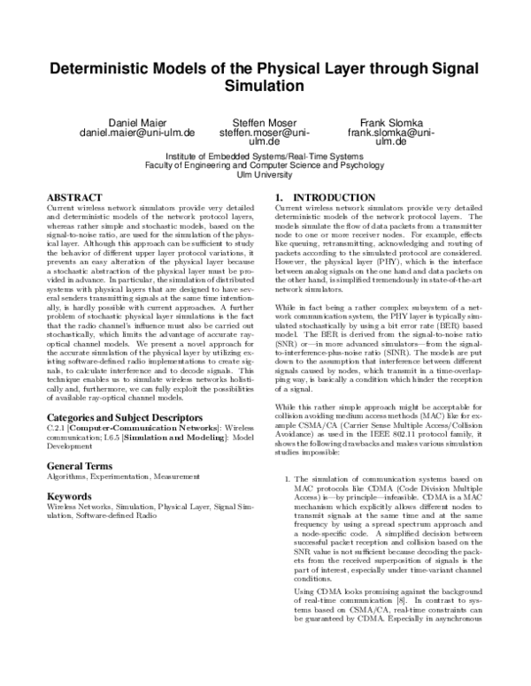 Pdf Deterministic Models Of The Physical Layer Through Signal Simulation