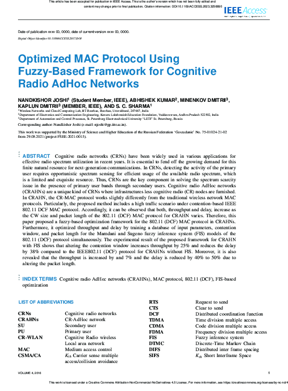 Pdf Optimized Mac Protocol Using Fuzzy Based Framework For Cognitive