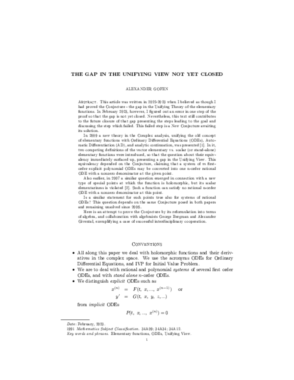 (PDF) THE GAP IN THE UNIFYING VIEW NOT YET CLOSED