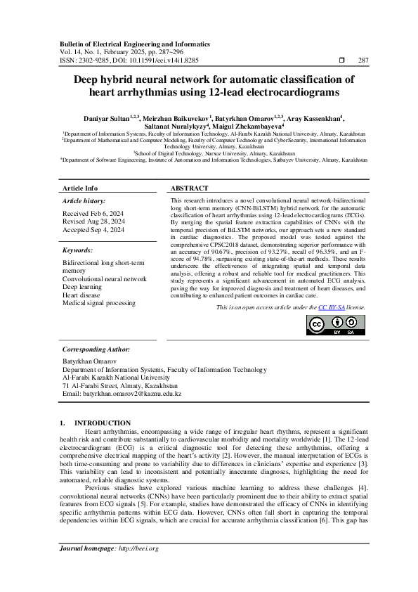 Pdf Deep Hybrid Neural Network For Automatic Classification Of Heart Arrhythmias Using 12 Lead