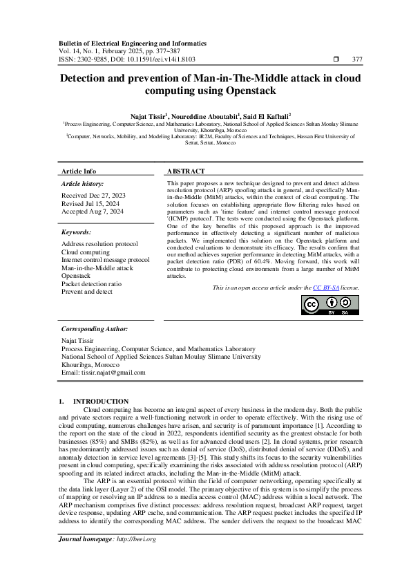 (PDF) Detection and prevention of Man-in-The-Middle attack in cloud ...