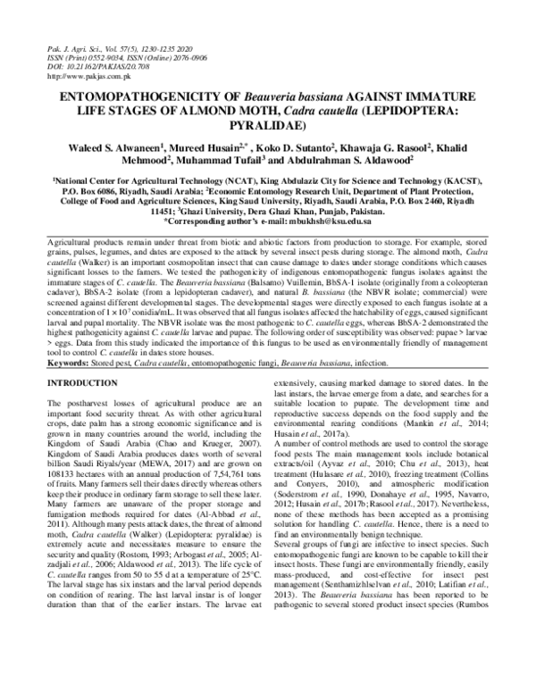 (PDF) ENTOMOPATHOGENICITY OF Beauveria bassiana AGAINST IMMATURE LIFE ...