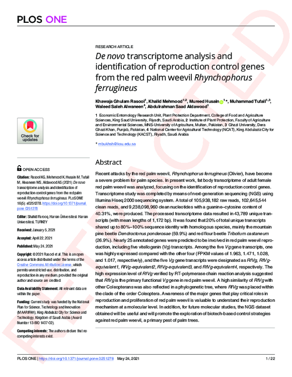 (PDF) De novo transcriptome analysis and identification of reproduction control genes from the ...