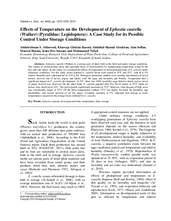 (PDF) Effects of temperature on the development of Ephestia cautella ...