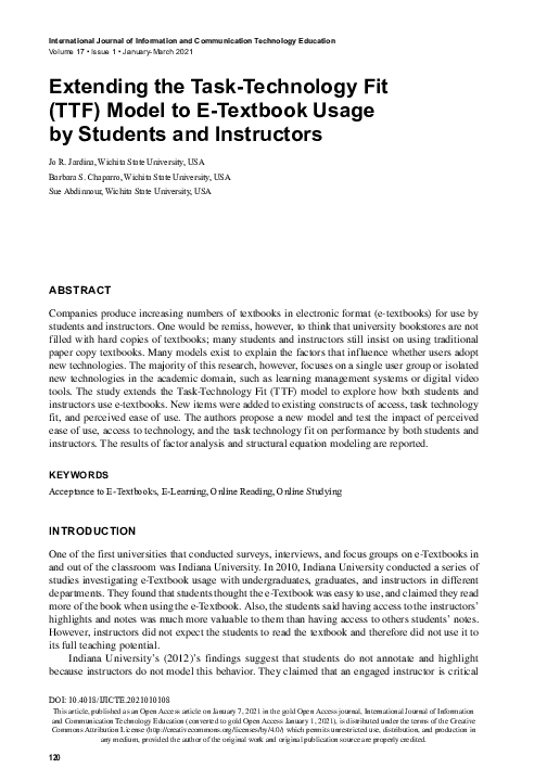 (PDF) Extending the Task-Technology Fit (TTF) Model to E-Textbook Usage ...