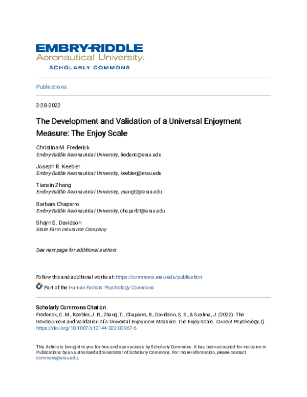 (PDF) The development and validation of a universal enjoyment measure: The enjoy scale