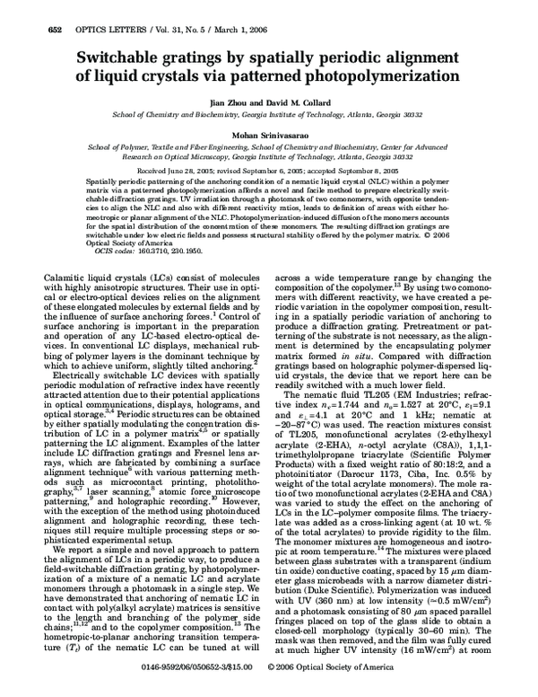 (PDF) Switchable gratings by spatially periodic alignment of liquid ...