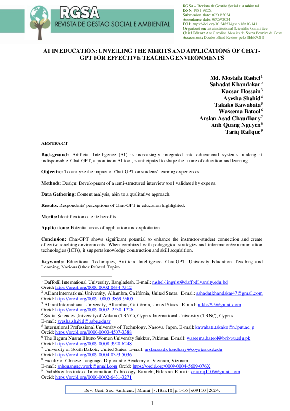 (PDF) AI IN EDUCATION: UNVEILING THE MERITS AND APPLICATIONS OF CHAT ...