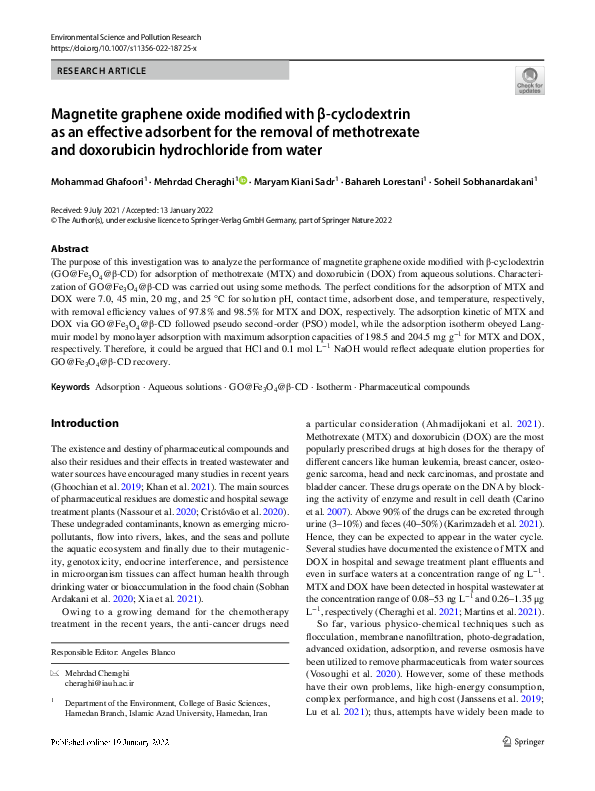 (PDF) Magnetite graphene oxide modified with β-cyclodextrin as an effective adsorbent for the ...