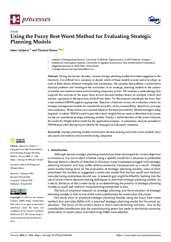 (PDF) Using the Fuzzy Best Worst Method for Evaluating Strategic Planning Models