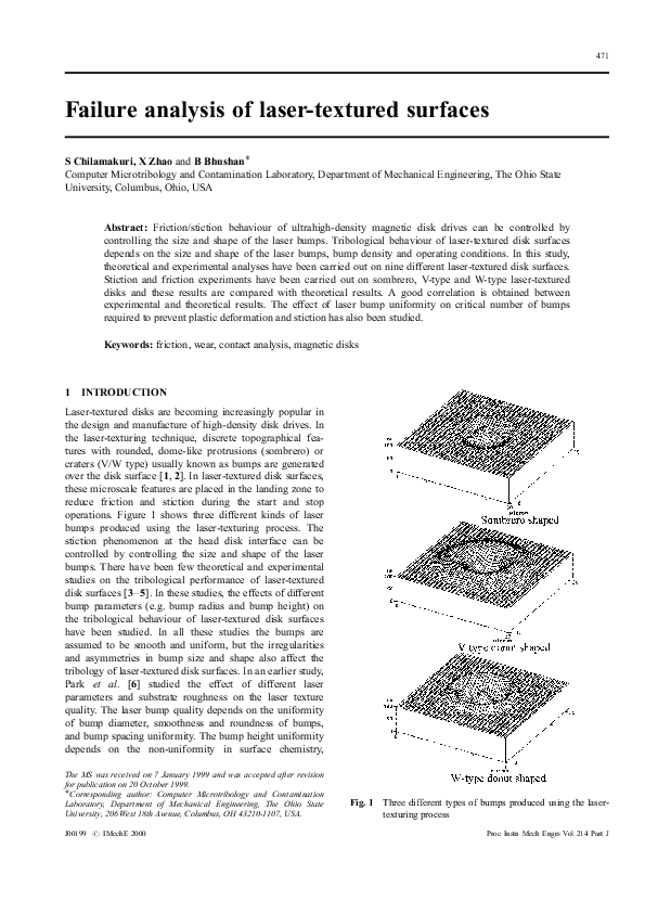 (PDF) Failure analysis of laser-textured surfaces