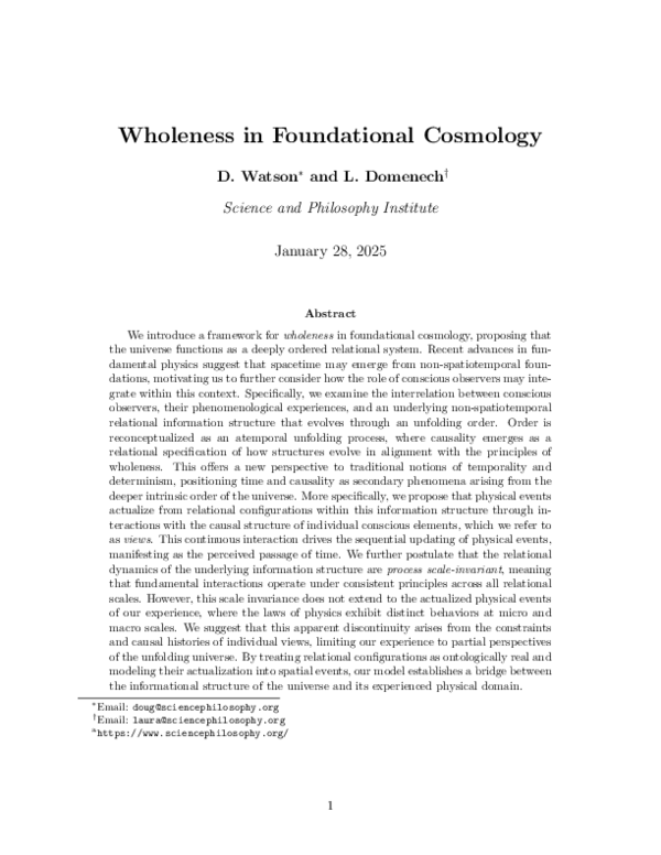 (PDF) Wholeness in Foundational Cosmology