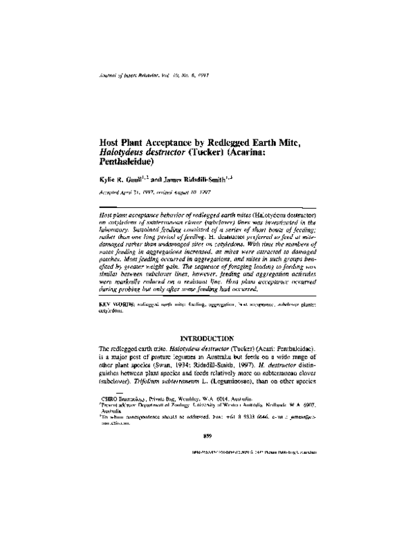 (PDF) Host Plant Acceptance by Redlegged Earth Mite, Halotydeus ...