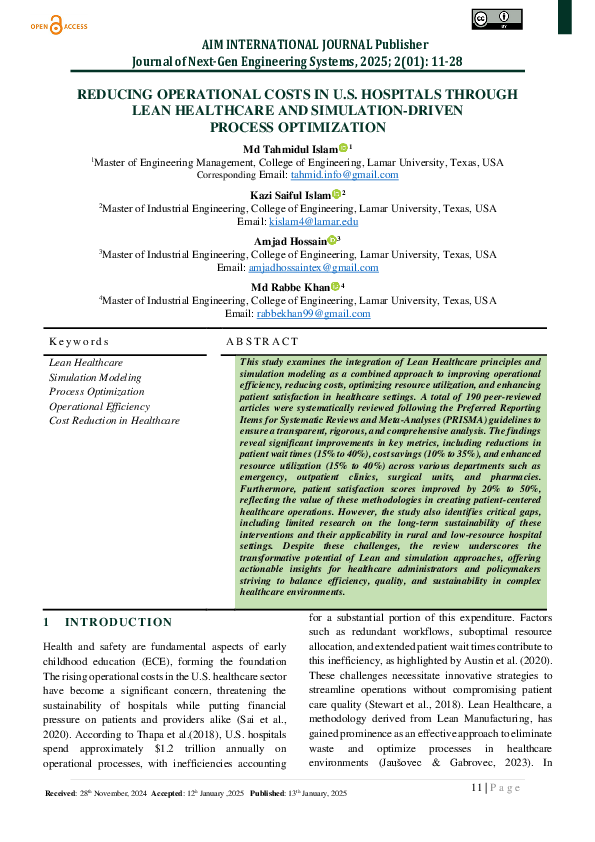 (PDF) REDUCING OPERATIONAL COSTS IN U.S. HOSPITALS THROUGH LEAN ...