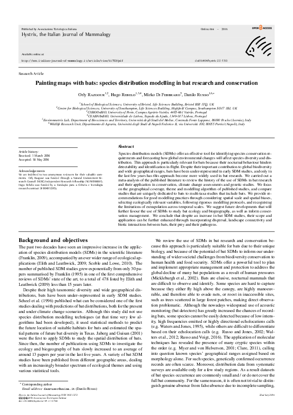 (PDF) Painting maps with bats: species distribution modelling in bat ...