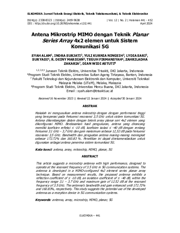 (PDF) Antena Mikrostrip MIMO dengan Teknik Planar Series Array 4x2 ...