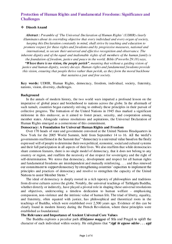 (PDF) Protection of Human Rights and Fundamental Freedoms: Significance ...