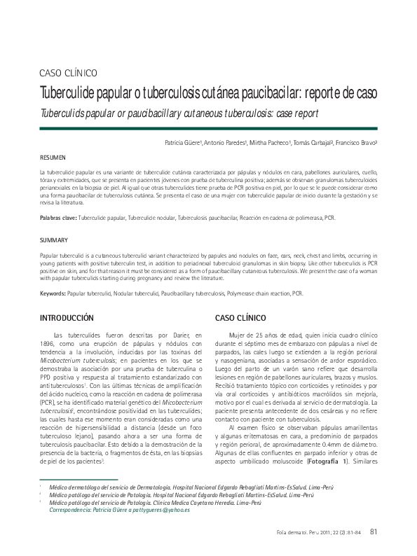 (PDF) Tuberculids papular or paucibacillary cutaneous tuberculosis ...