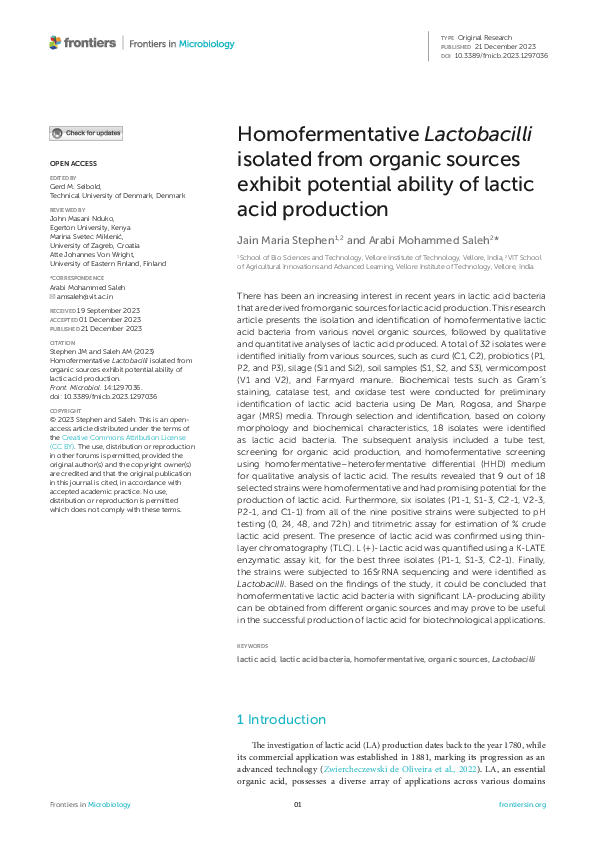 (PDF) Homofermentative Lactobacilli isolated from organic sources ...