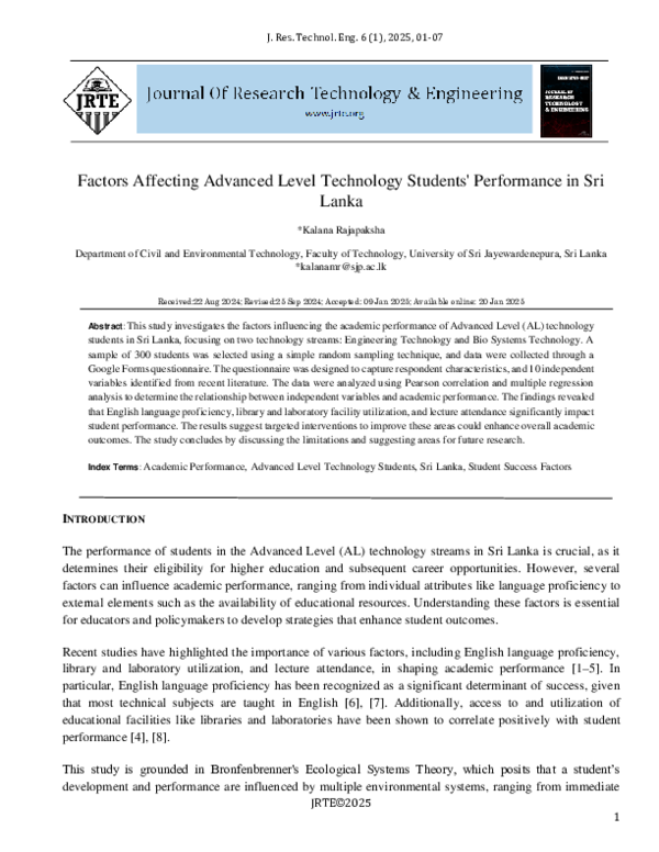 (PDF) Factors Affecting Advanced Level Technology Students' Performance ...