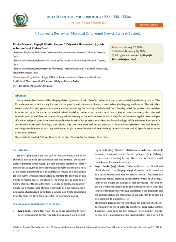 (PDF) A Composite Review on: Microbial Culture and Growth Curve of Bacteria