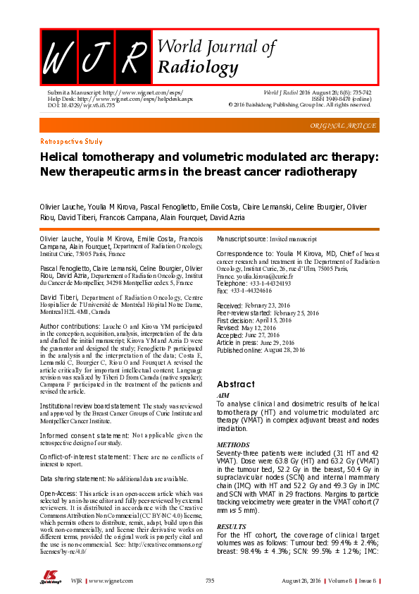 (PDF) Helical tomotherapy and volumetric modulated arc therapy: New ...