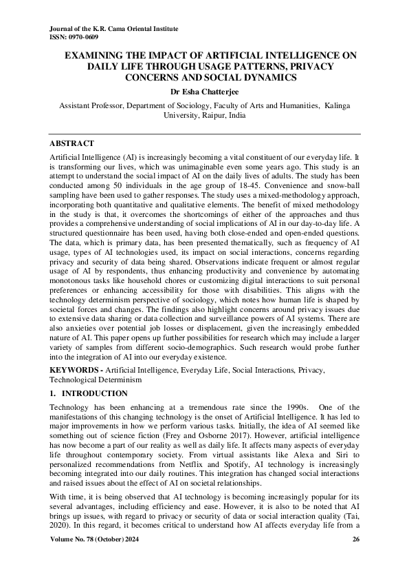 (PDF) EXAMINING THE IMPACT OF ARTIFICIAL INTELLIGENCE ON DAILY LIFE THROUGH USAGE PATTERNS ...